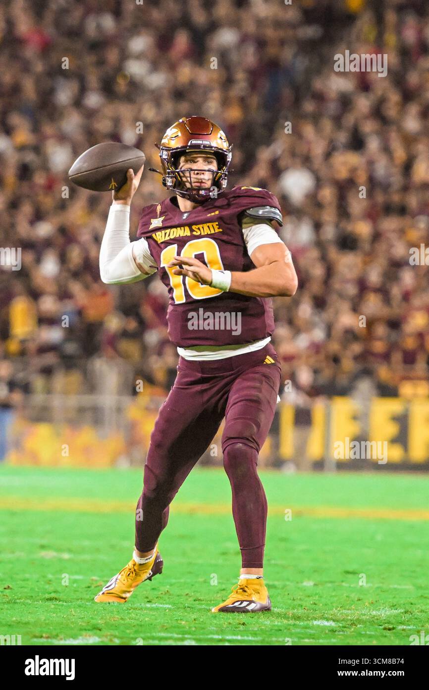 Arizona State Sun Devils quarterback Sam Leavitt (10) throws down field ...