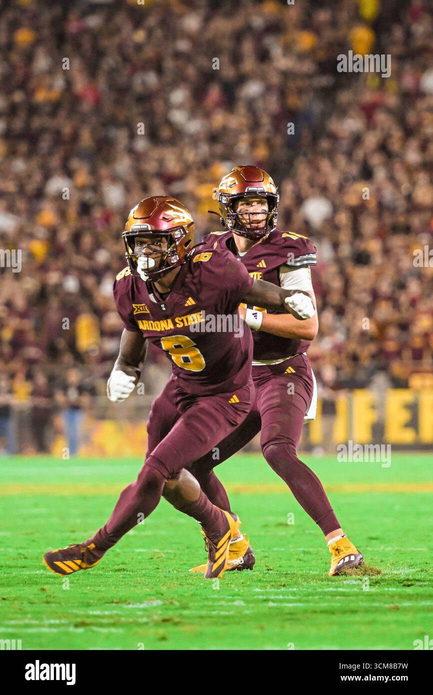 Arizona State Sun Devils quarterback Sam Leavitt (10) looks down field ...