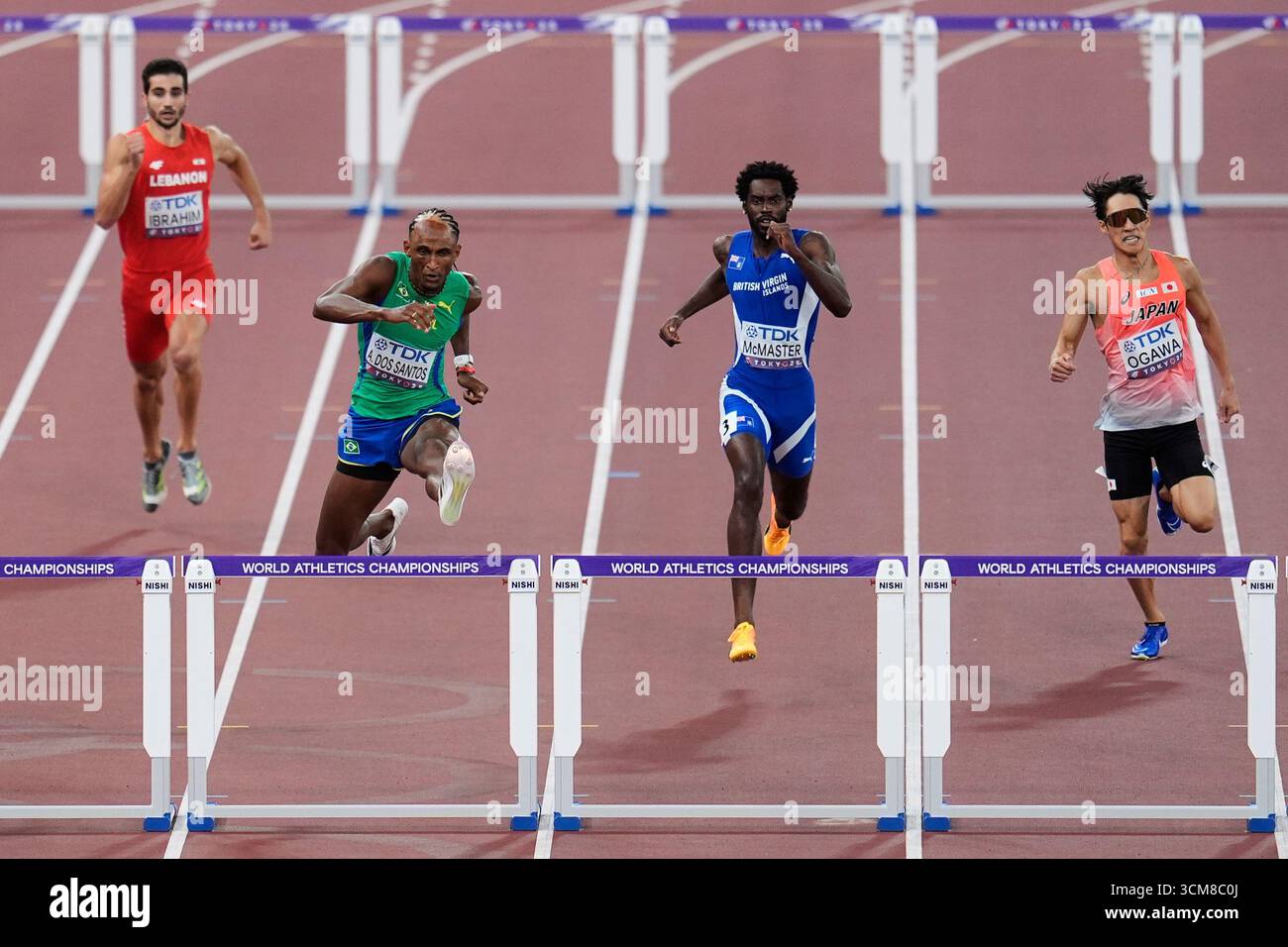 Brazil's Alison Dos Santos competes with Lebanon's Marc Anthony Ibrahim ...