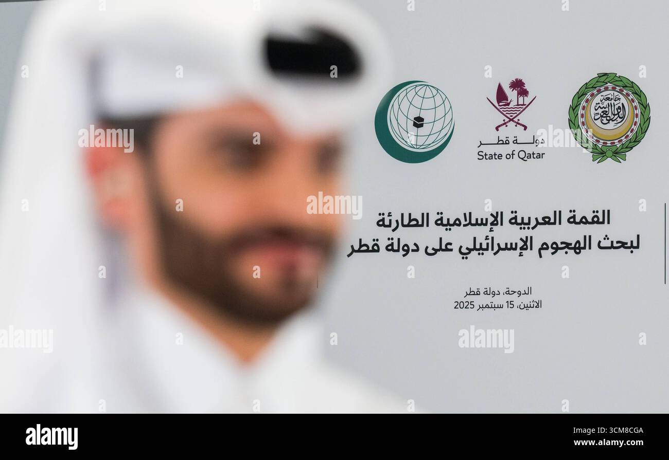 EMERGENCY ARAB-ISLAMIC-SUMMIT IN DOHA A media number is standing at the ...