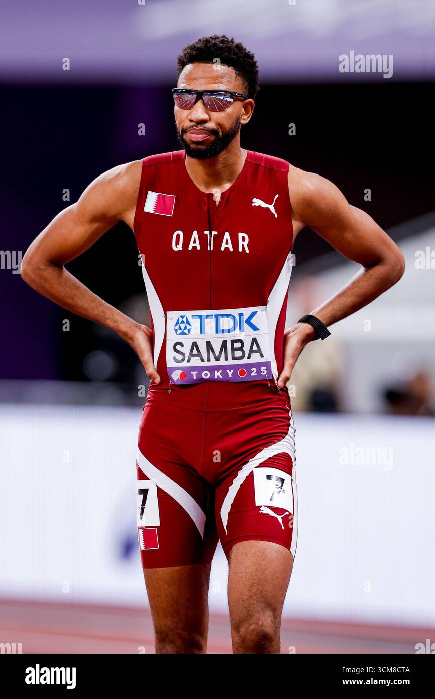 Abderrahman Samba of Qatar looks on before competing in the Men's 400 ...
