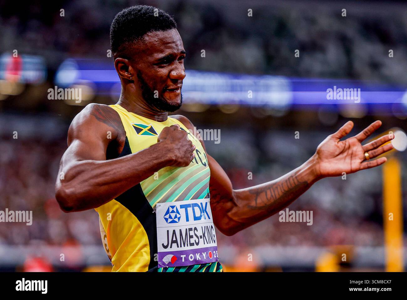 Malik James-King of Jamaica looks on before competing in the Men's 400 ...