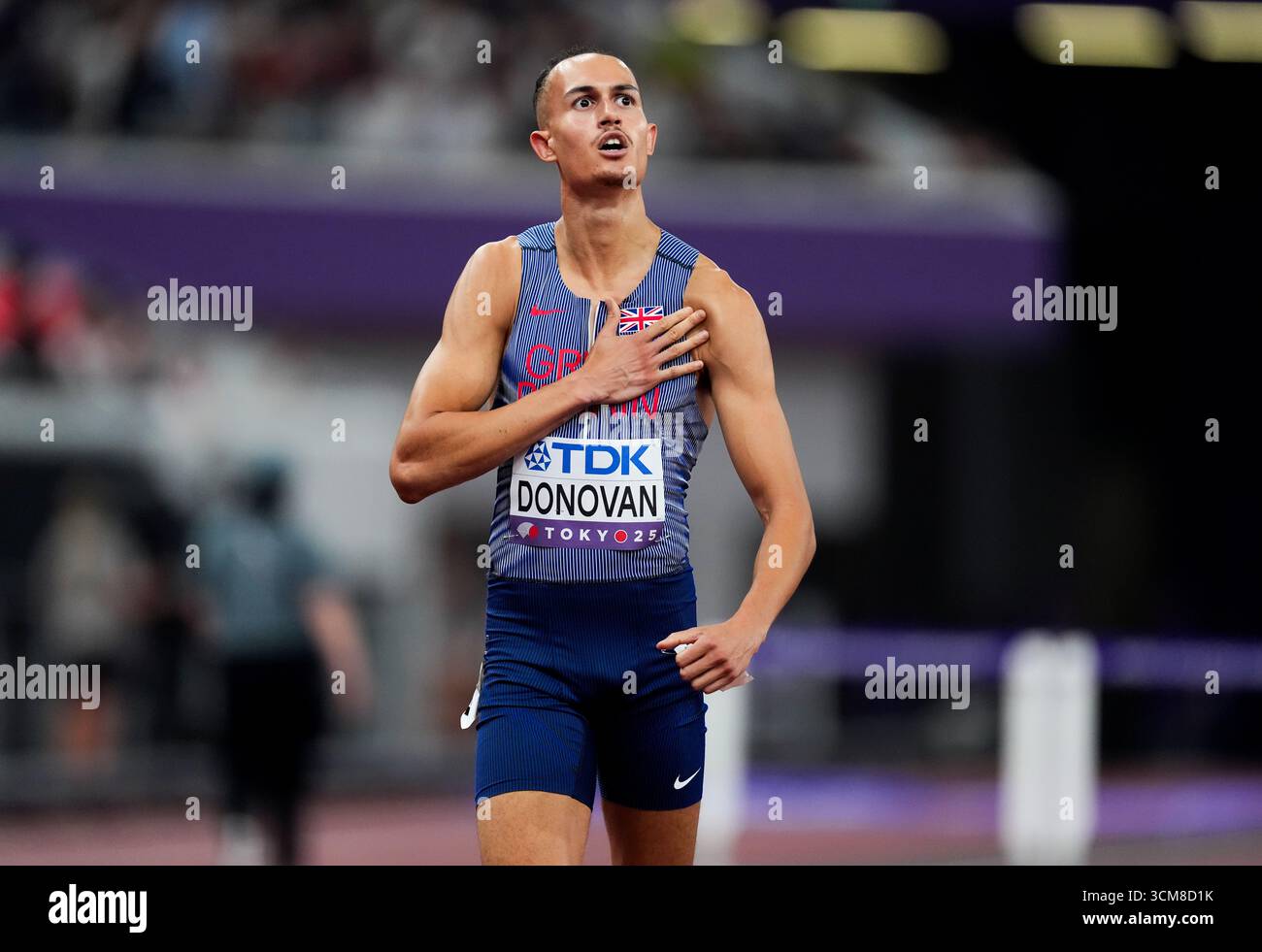 Tyri Donovan of Great Britain during the Men’s 400m Hurdles heat 1 on ...