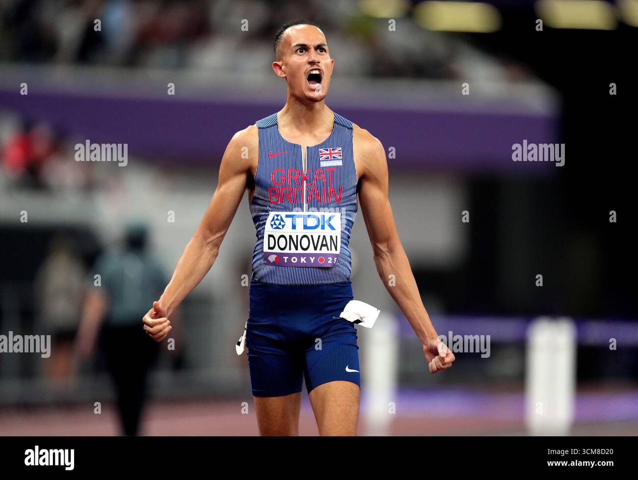 Tyri Donovan of Great Britain during the Men’s 400m Hurdles heat 1 on ...