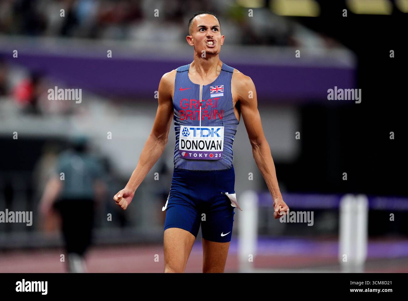 Tyri Donovan of Great Britain during the Men’s 400m Hurdles heat 1 on day three of the 2025 ...