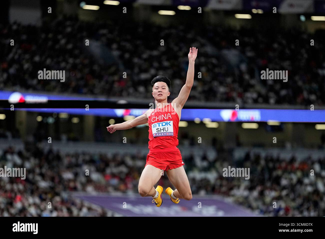 China's Shu Heng makes an attempt in the men's long jump qualification ...