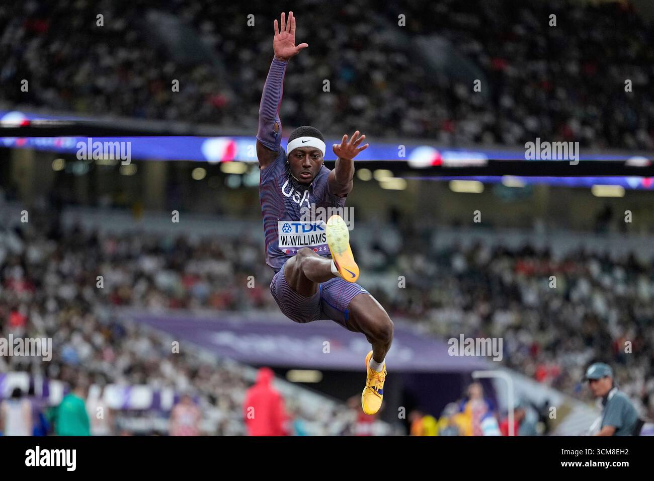United States' William Williams makes an attempt in the men's long jump ...