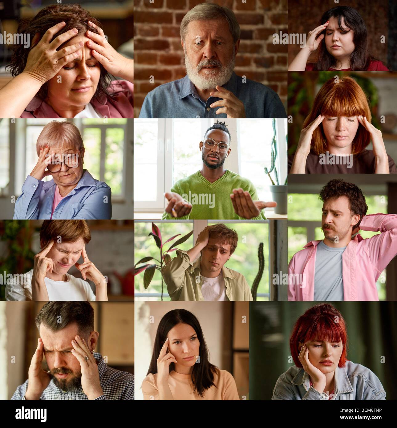 Collage of diverse people showing stressed and worried facial ...