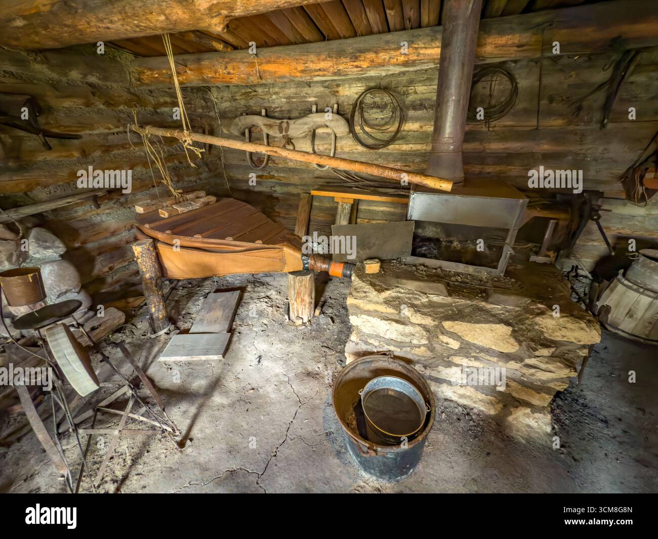 Blacksmith shop in the reconstructed replica of old Fort Bridger in the ...