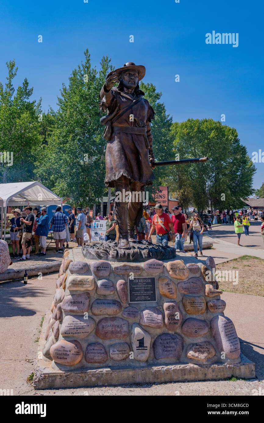 Statue of Jim Bridger at the entrance to the Fort Bridger Historic Site ...