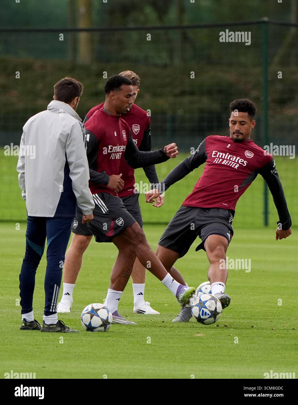Arsenal's Gabriel and Arsenal's William Saliba during a training ...