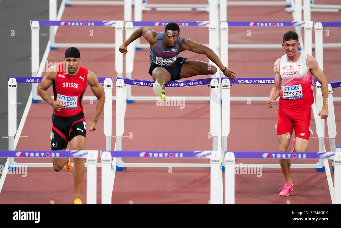 Tade Ojora of Great Britain during the Men’s 110m Hurdles heat 2 on day three of the 2025 World ...