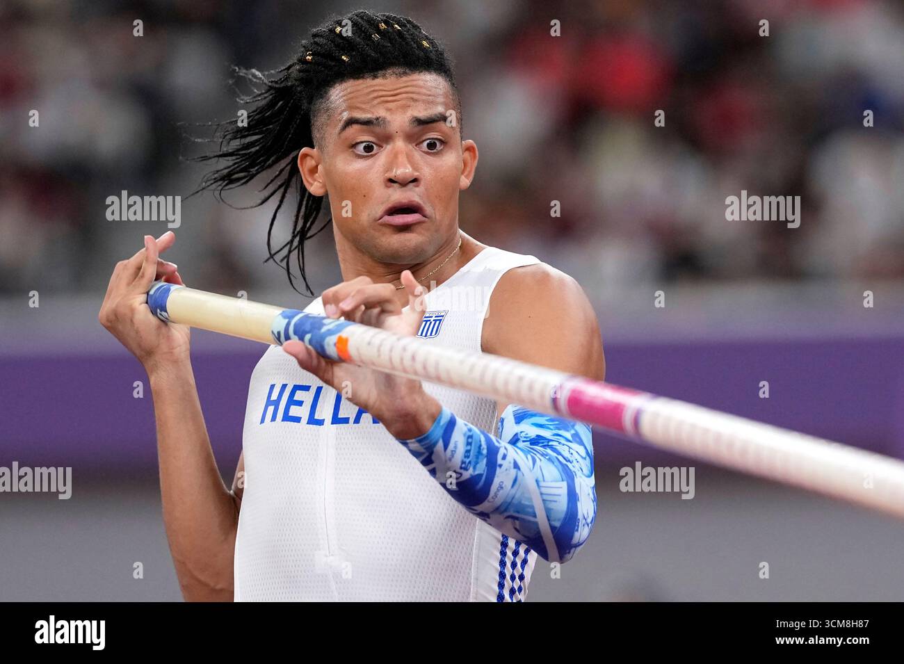 Greece's Emmanouil Karalis makes an attempt in the men's pole vault ...
