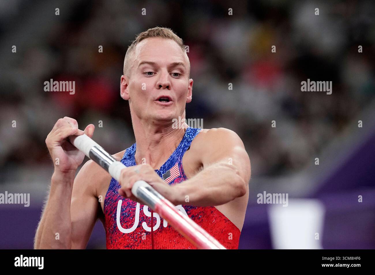 United States' Sam Kendricks makes an attempt in the men's pole vault ...