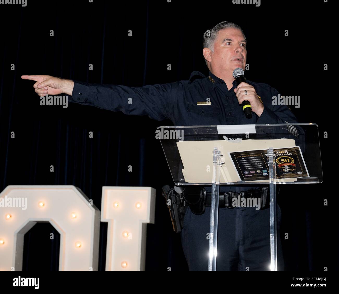 Houston Police Chief J. Noe Diaz speaks on stage during the 2025 AAPOL ...