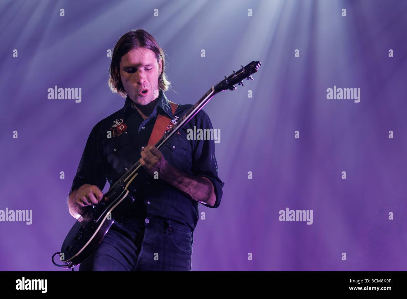 Thijs Elzinga, member of the band Altin Gun, performs on stage at the ...