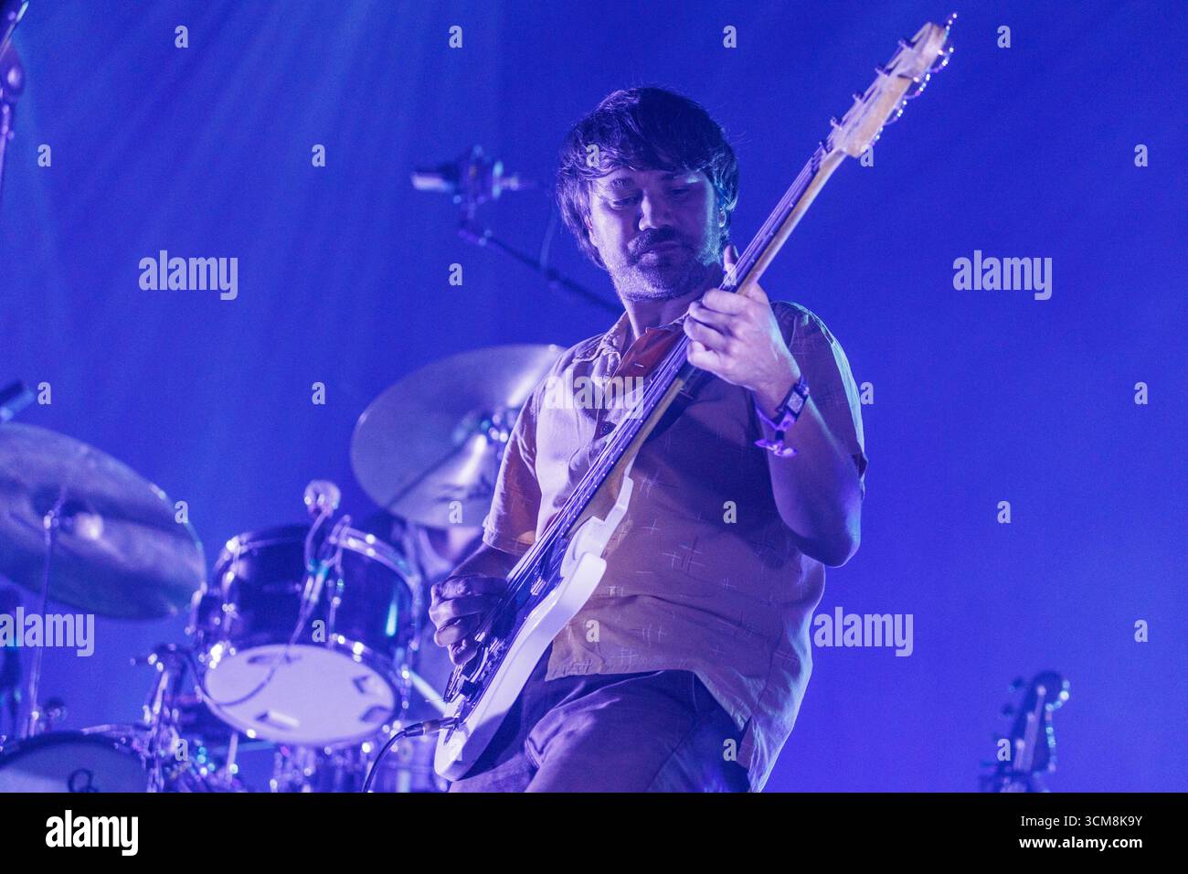 Jasper Verhulst, member of the band Altin Gun, performs on stage at the ...