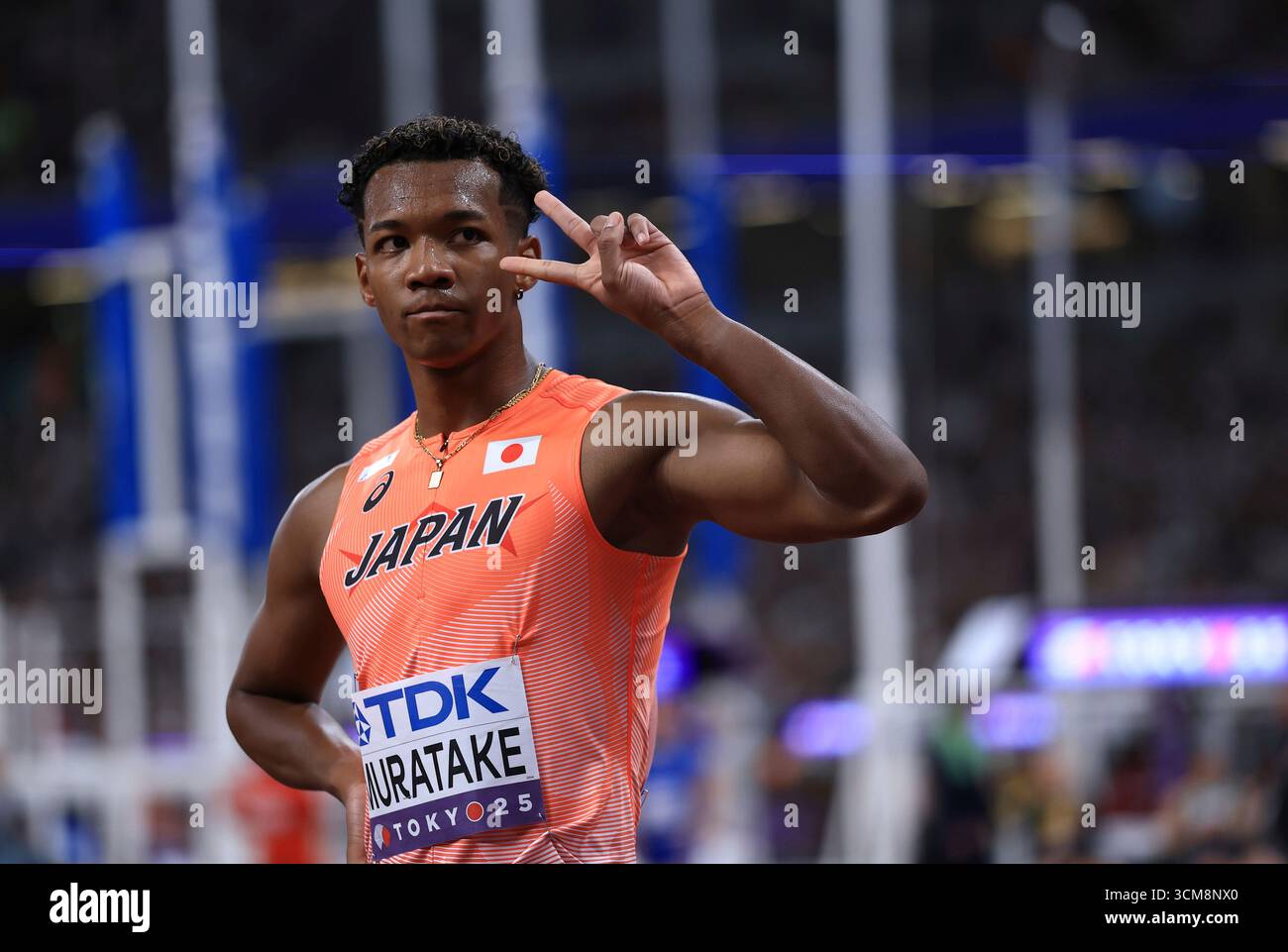 Rachid MURATAKE of Japan reacts after finishing the men's 110 meters ...
