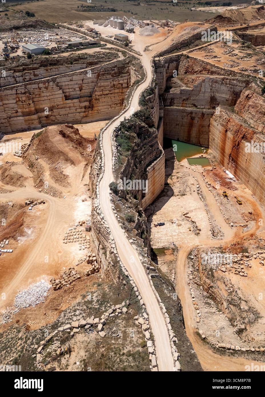 The picture shows a spectacular aerial view of a marble and limestone ...