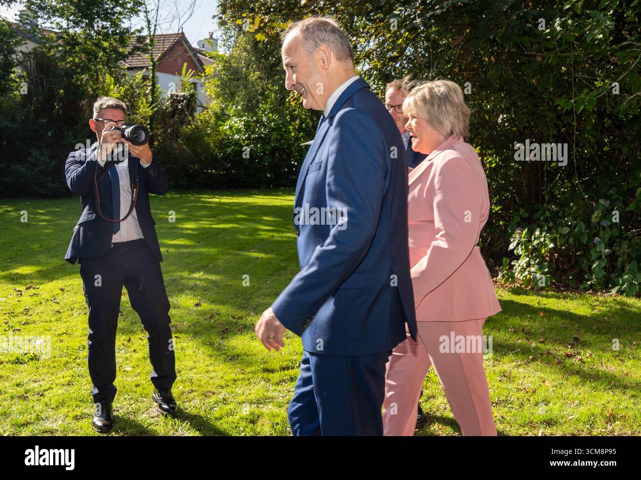 Taoiseach Micheal Martin (centre) outside the Fianna Fail's ...