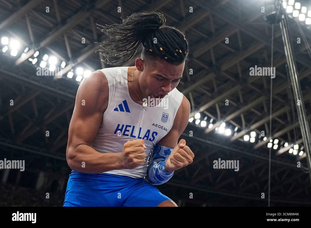 Greece's Emmanouil Karalis reacts in the men's pole vault final at the ...