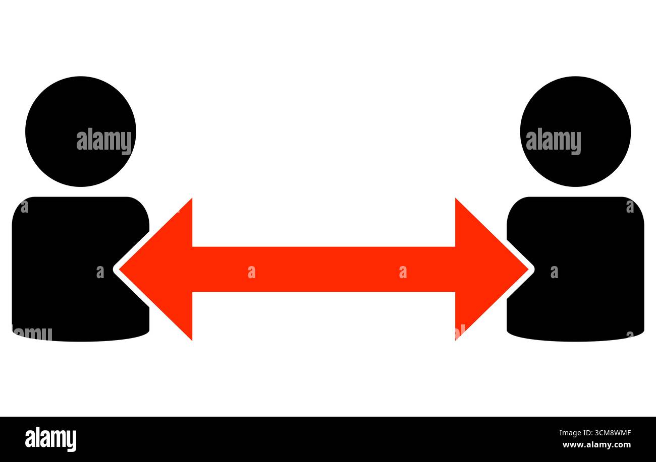 Icon of people with red arrow to indicate distance separation hi-res ...