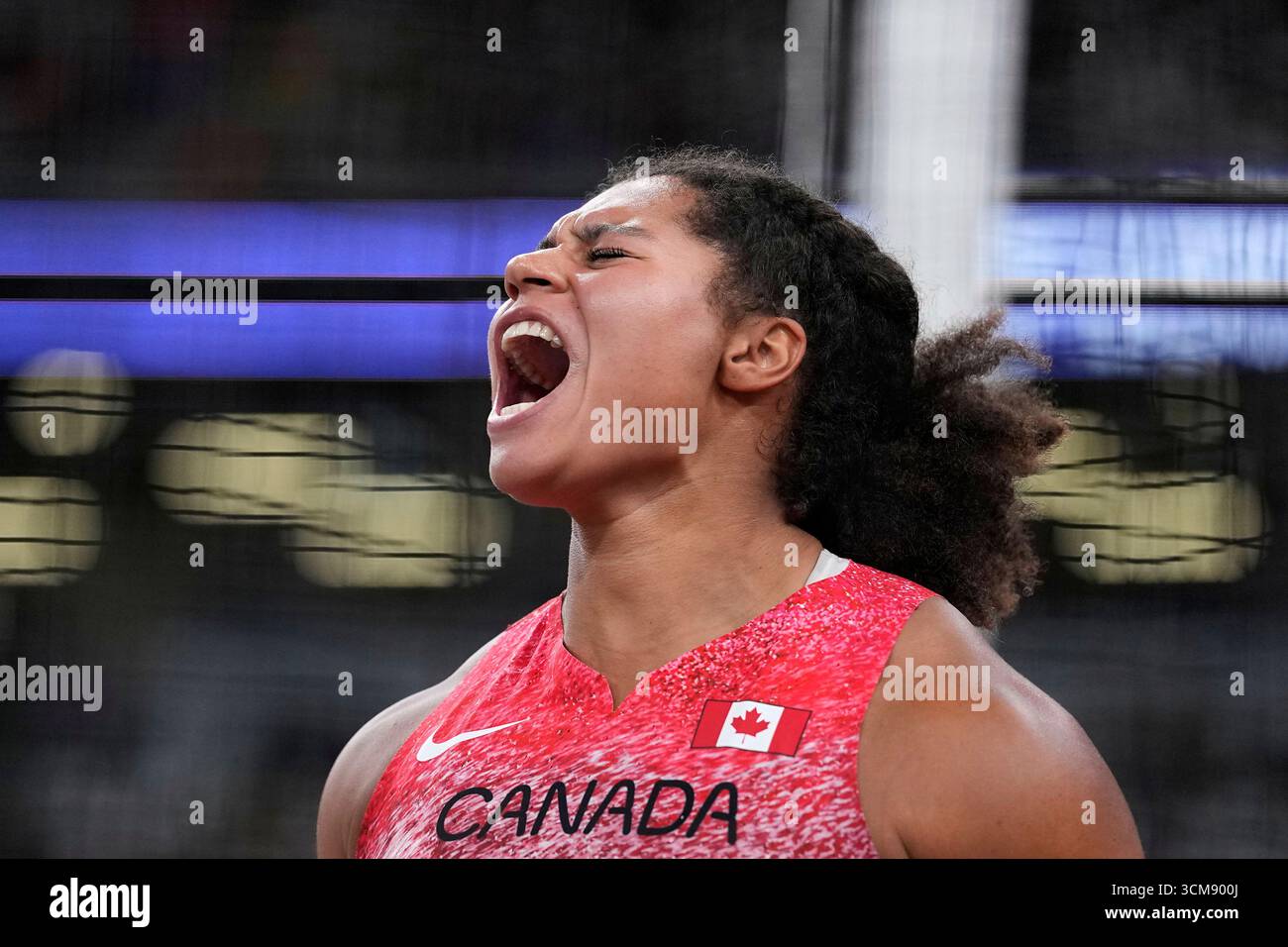 Canada's Camryn Rogers reacts after an attempt in the women's hammer throw final at the World ...