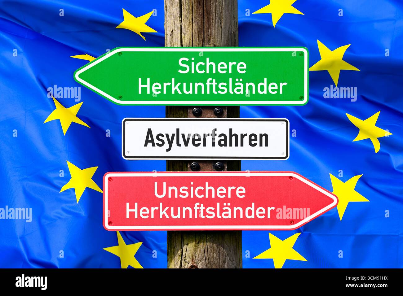 Signposts with inscriptions asylum procedure hi-res stock photography ...