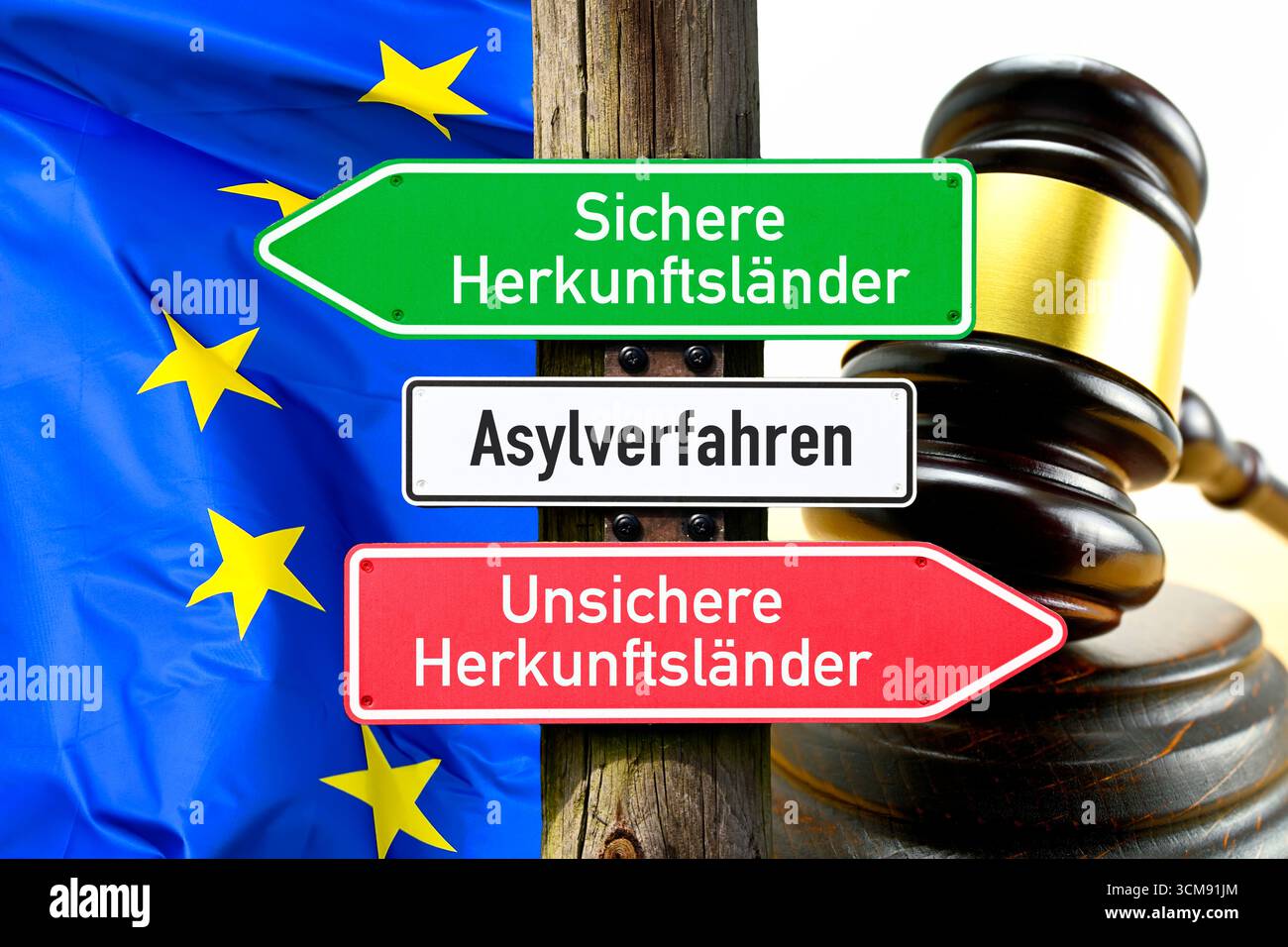 Signposts with inscriptions asylum procedure hi-res stock photography ...