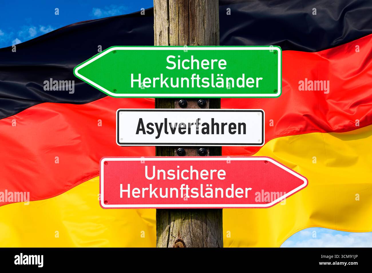 Signposts with inscriptions asylum procedure hi-res stock photography ...