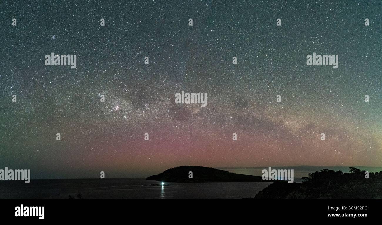 Starry sky over Opossum Bay, a rural residential area in the Hobart ...