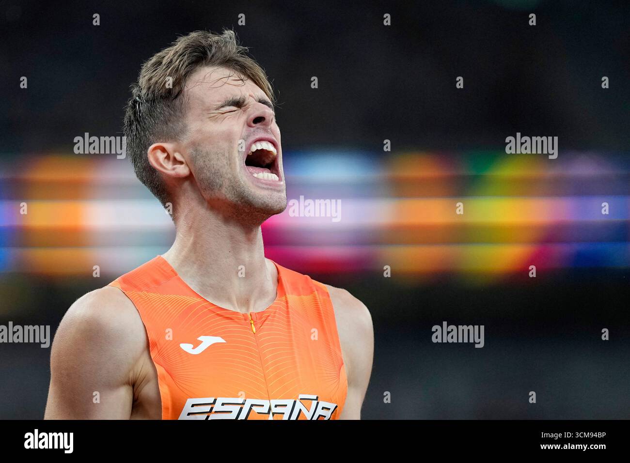 Spain's Adrian Ben reacts after finishing a men's 1,500 meters ...