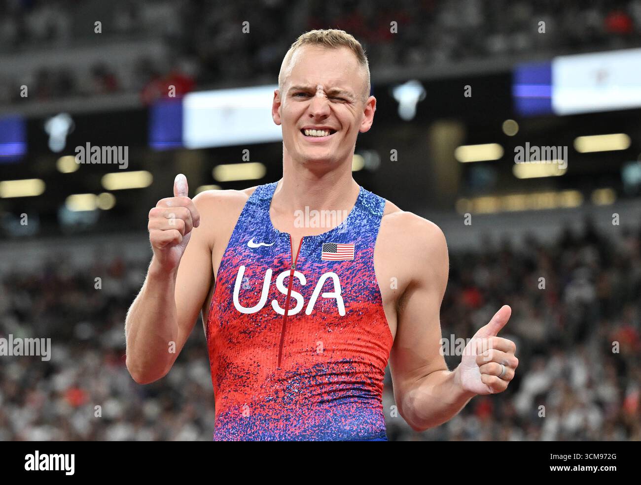 Tokyo, Japan. 15th Sep, 2025. Sam Kendricks of the United States reacts ...