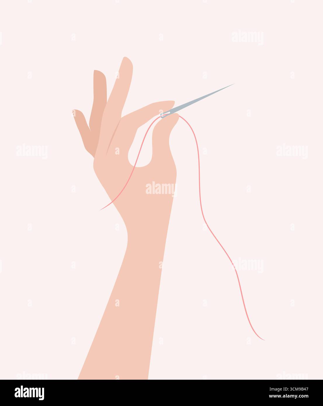 Hand holding needle with red thread, flat vector illustration Stock ...