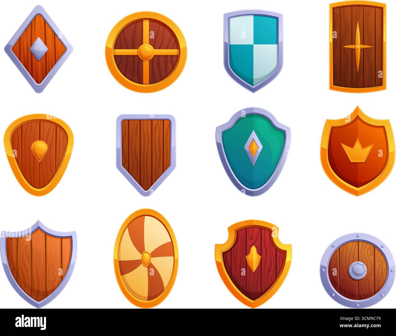 Medieval wooden shield. Isolated shields old style, cartoon game ...