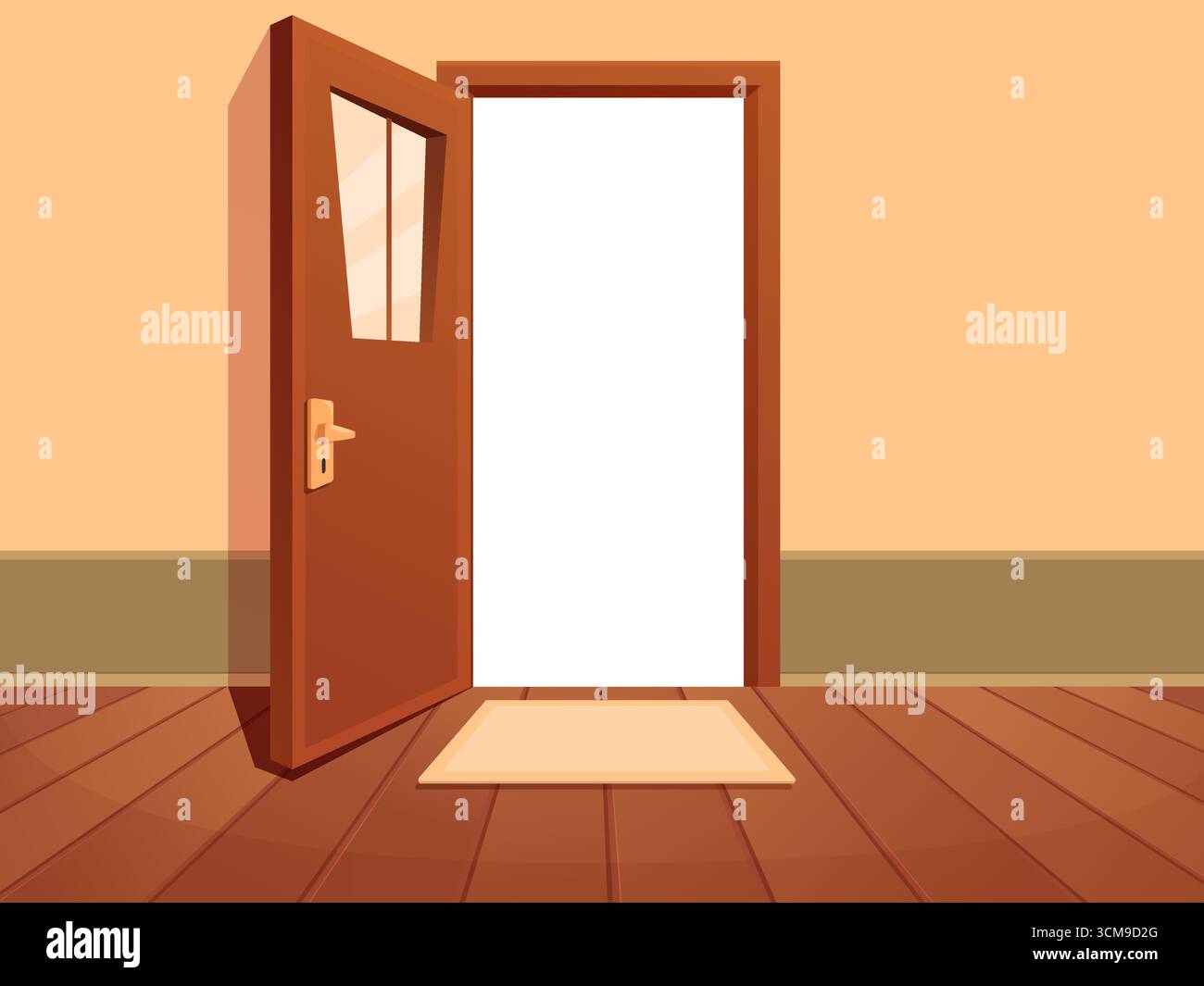 House entrance or exit. Open wooden door from hallway view. Looking ...