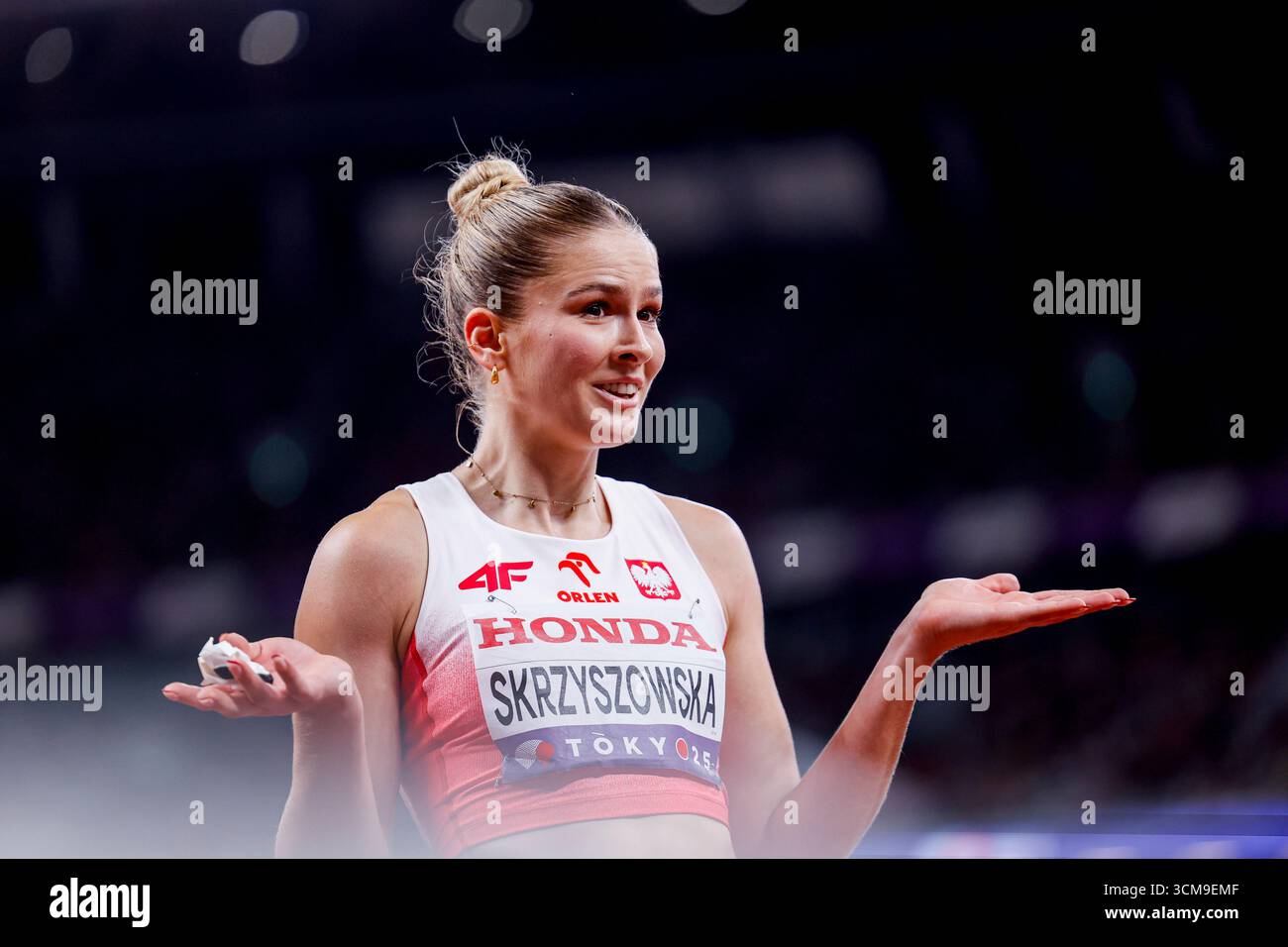 Pia Skrzyszowska of Poland gestures after competing in the Women's 100 ...