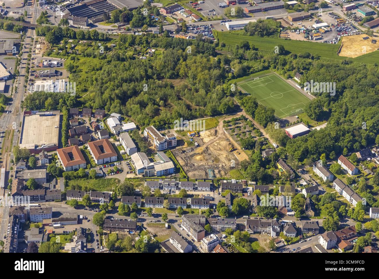 Aerial view, construction site and new building at Winterkampstrasse ...