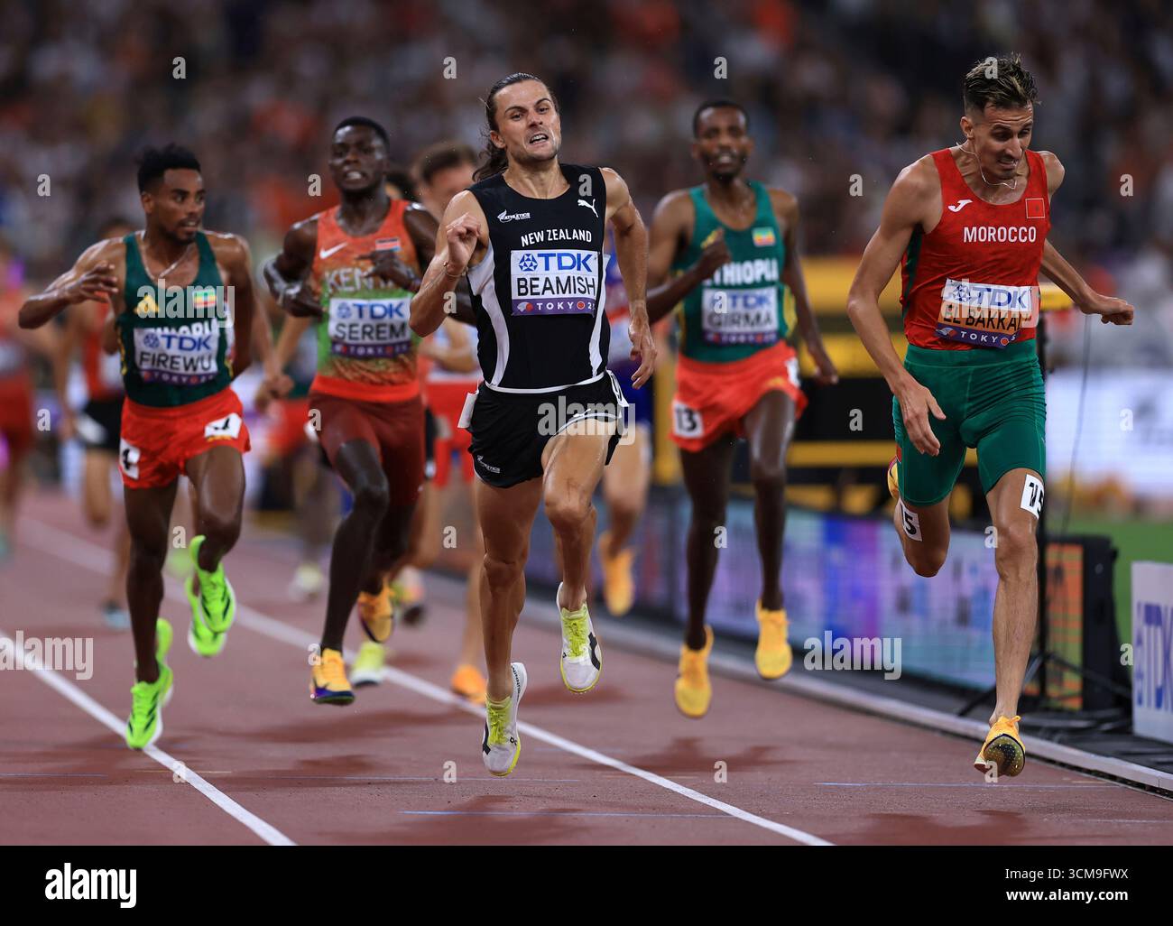 Geordie BEAMISH of New Zealand (front center) and Soufiane EL BAKKALI of Morocco (R) compete in ...