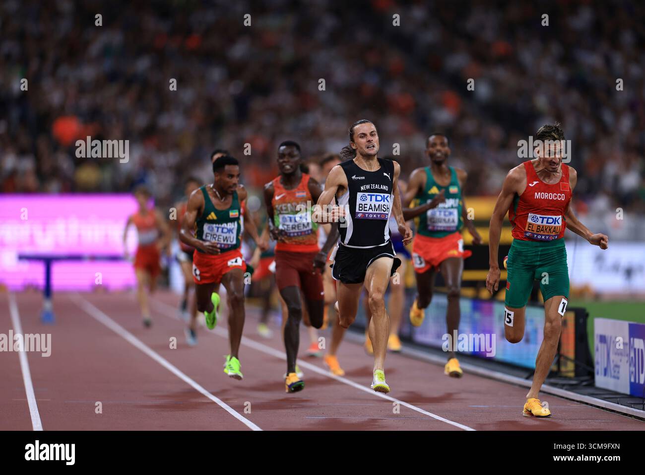 Geordie BEAMISH of New Zealand (front center) and Soufiane EL BAKKALI of Morocco (R) compete in ...