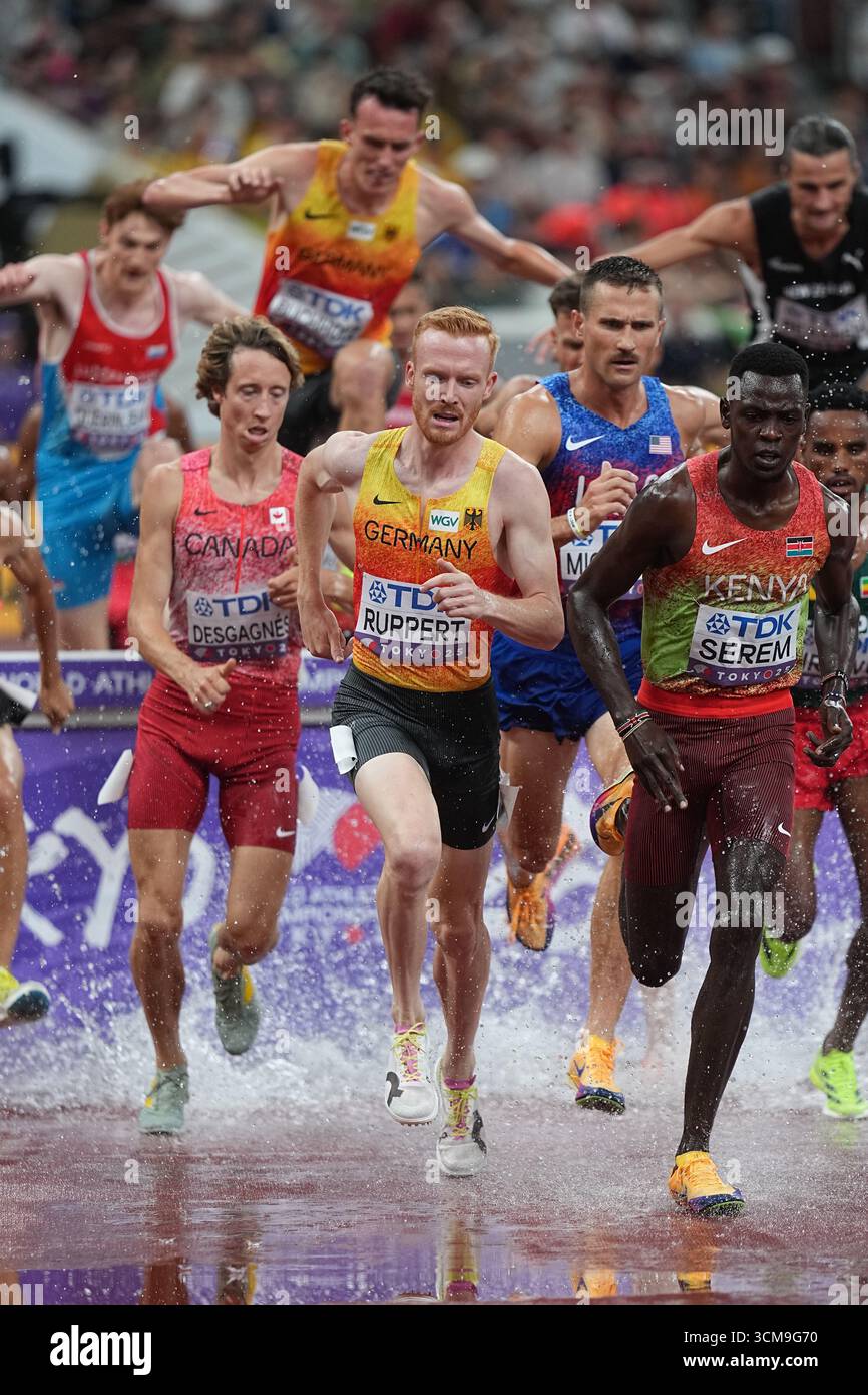 15 September 2025, Japan, Tokio: Athletics: World Championships, 3000m steeplechase, men, final ...
