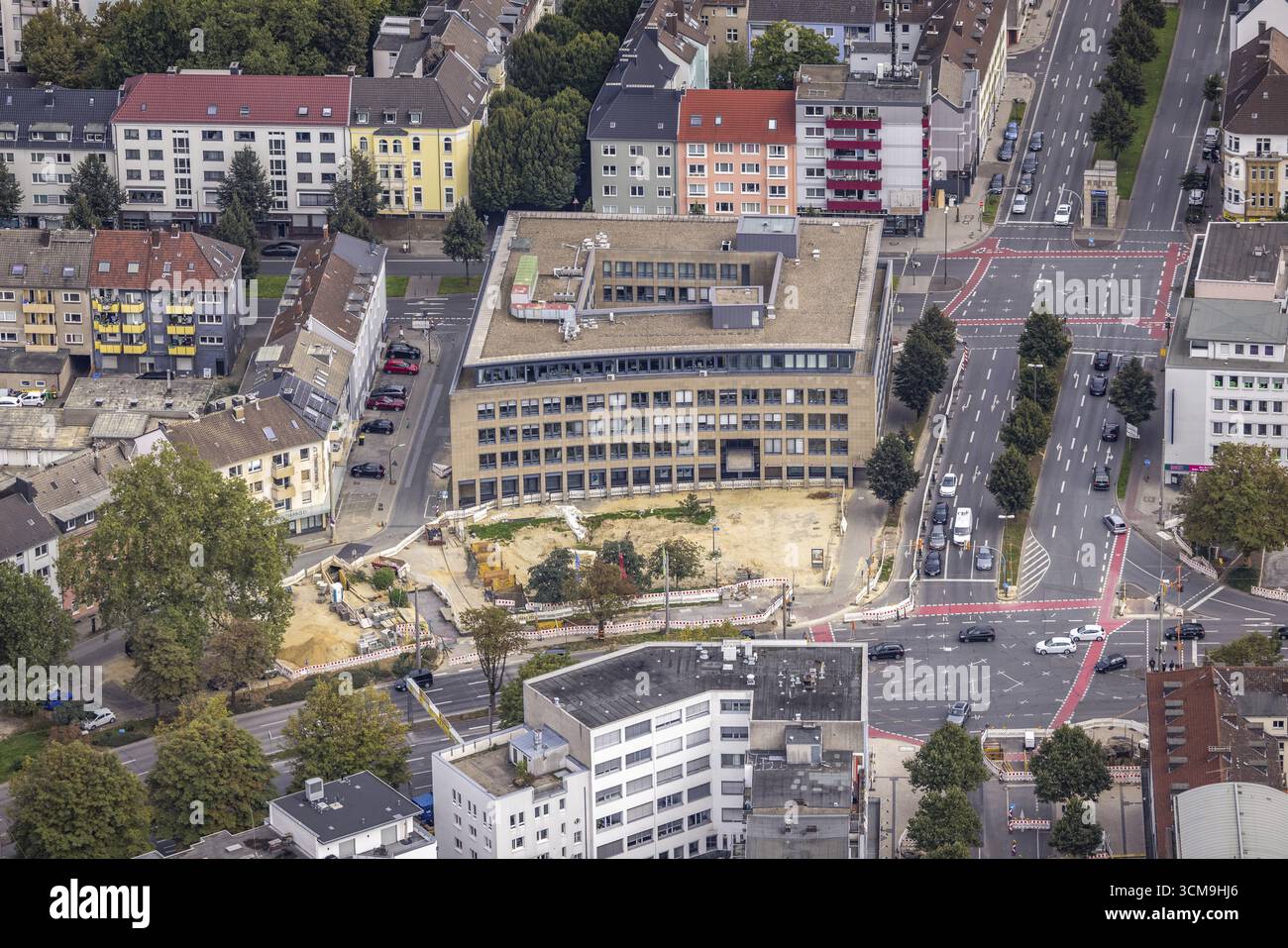 Aerial view, red cycle path marking at two intersections Bruederweg and ...