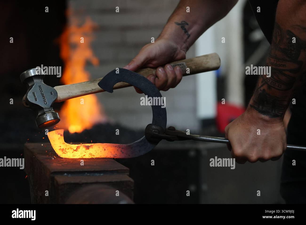 A British Army Farrier forges a horseshoe ahead of the State Visit of ...