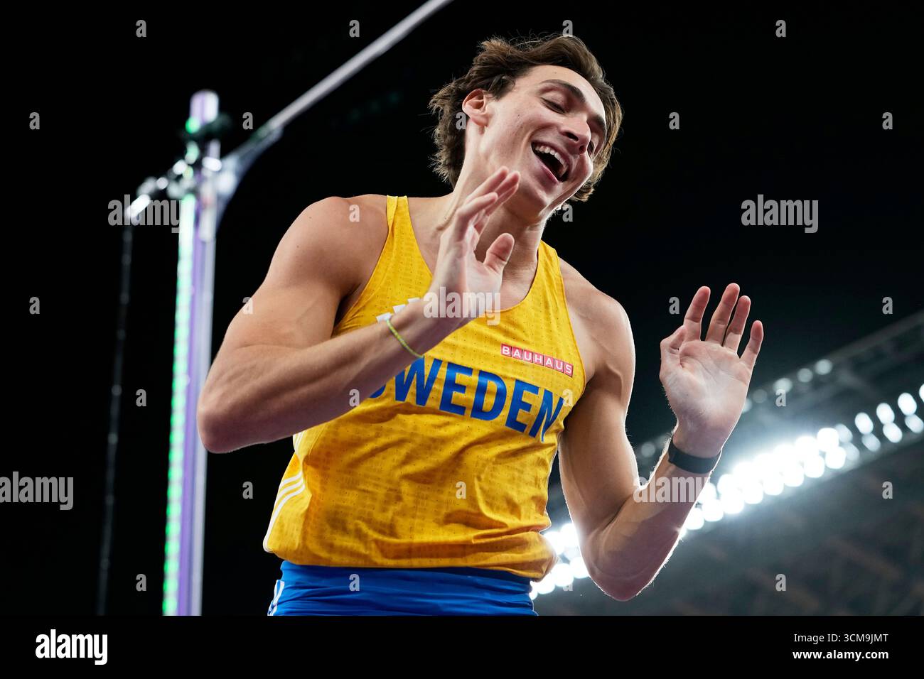 Sweden's Armand Duplantis reacts in the men's pole vault final at the ...