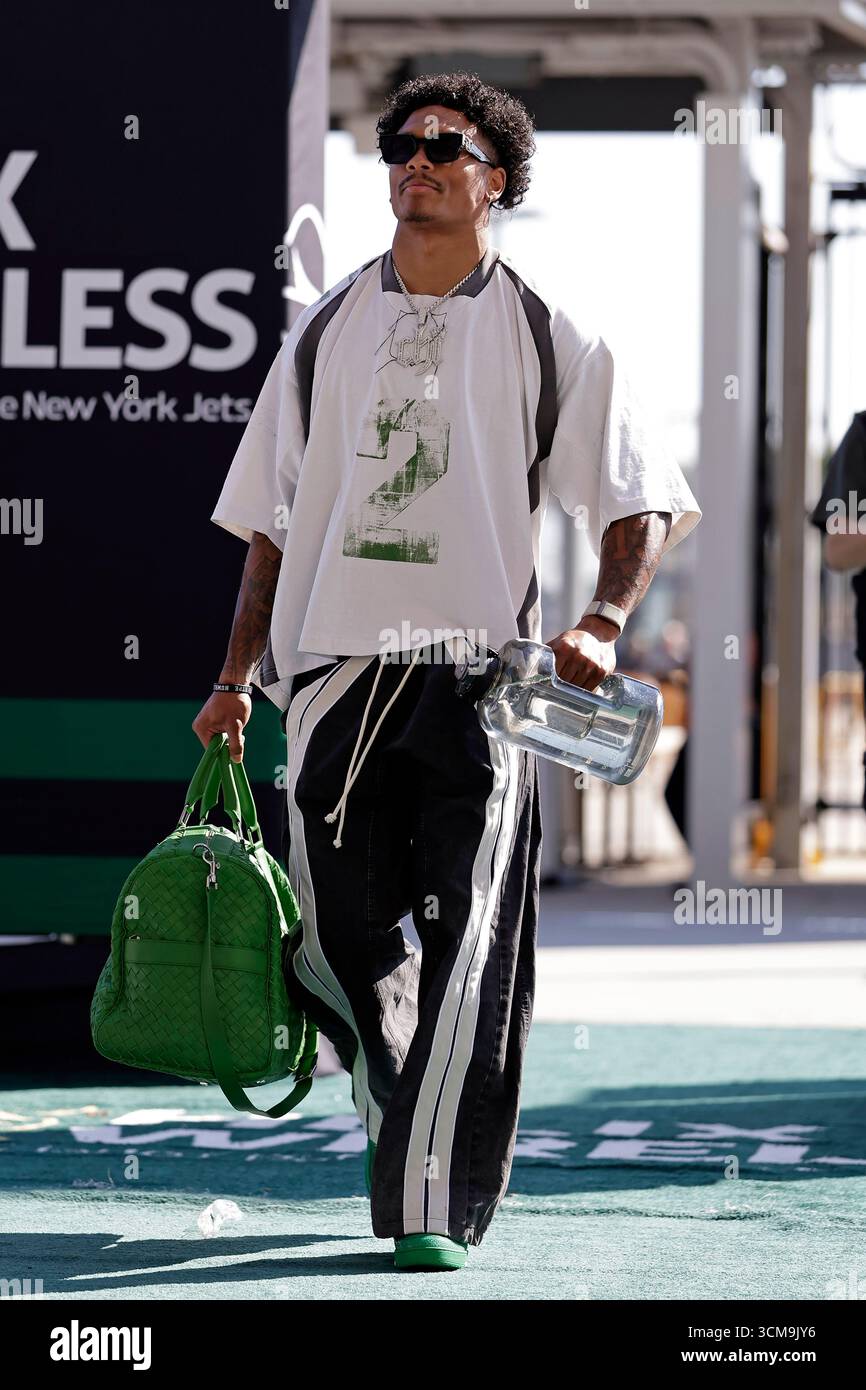 New York Jets safety Malachi Moore arrives before an NFL football game ...