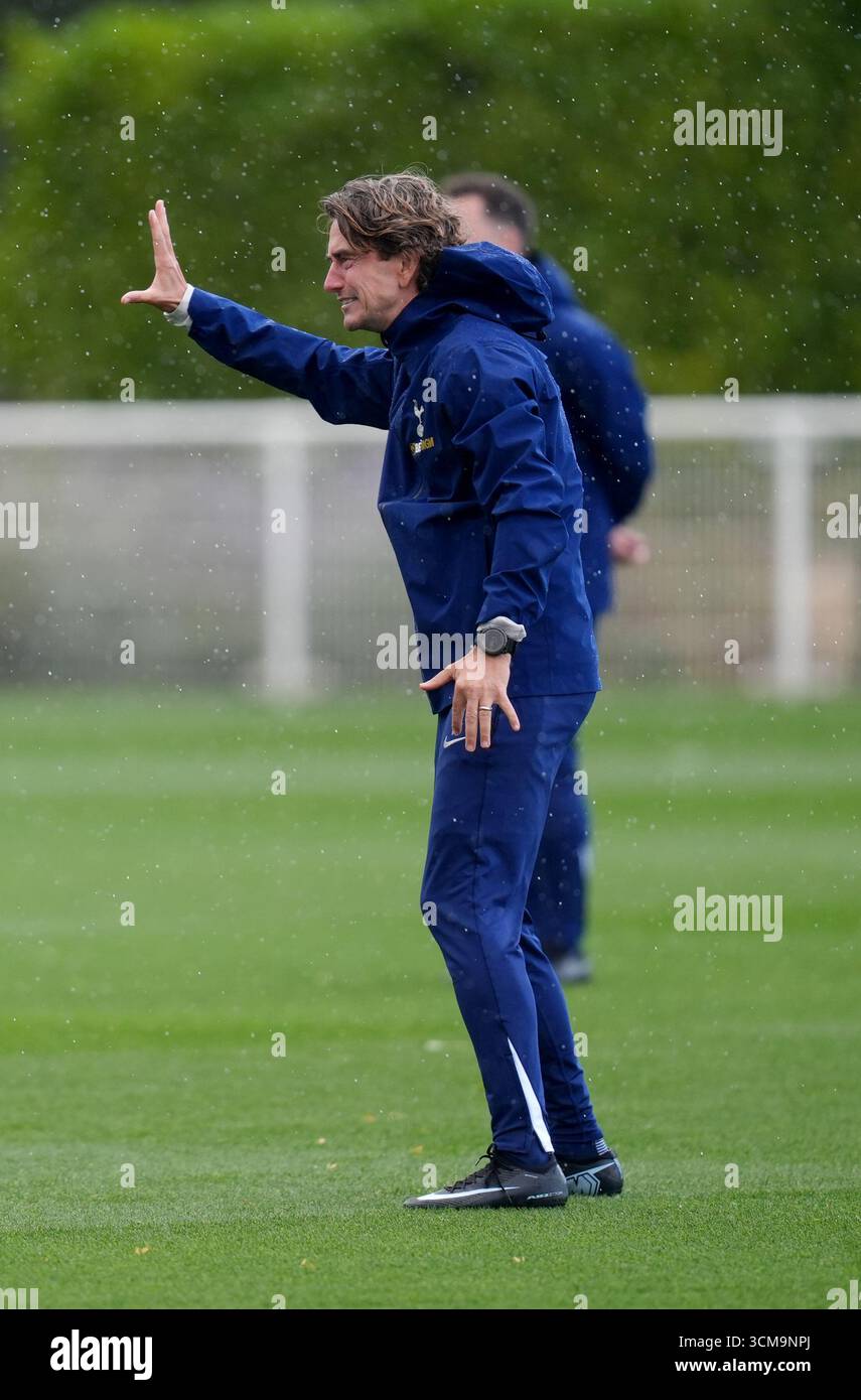 Tottenham Hotspur manager Thomas Frank during a training session at the ...