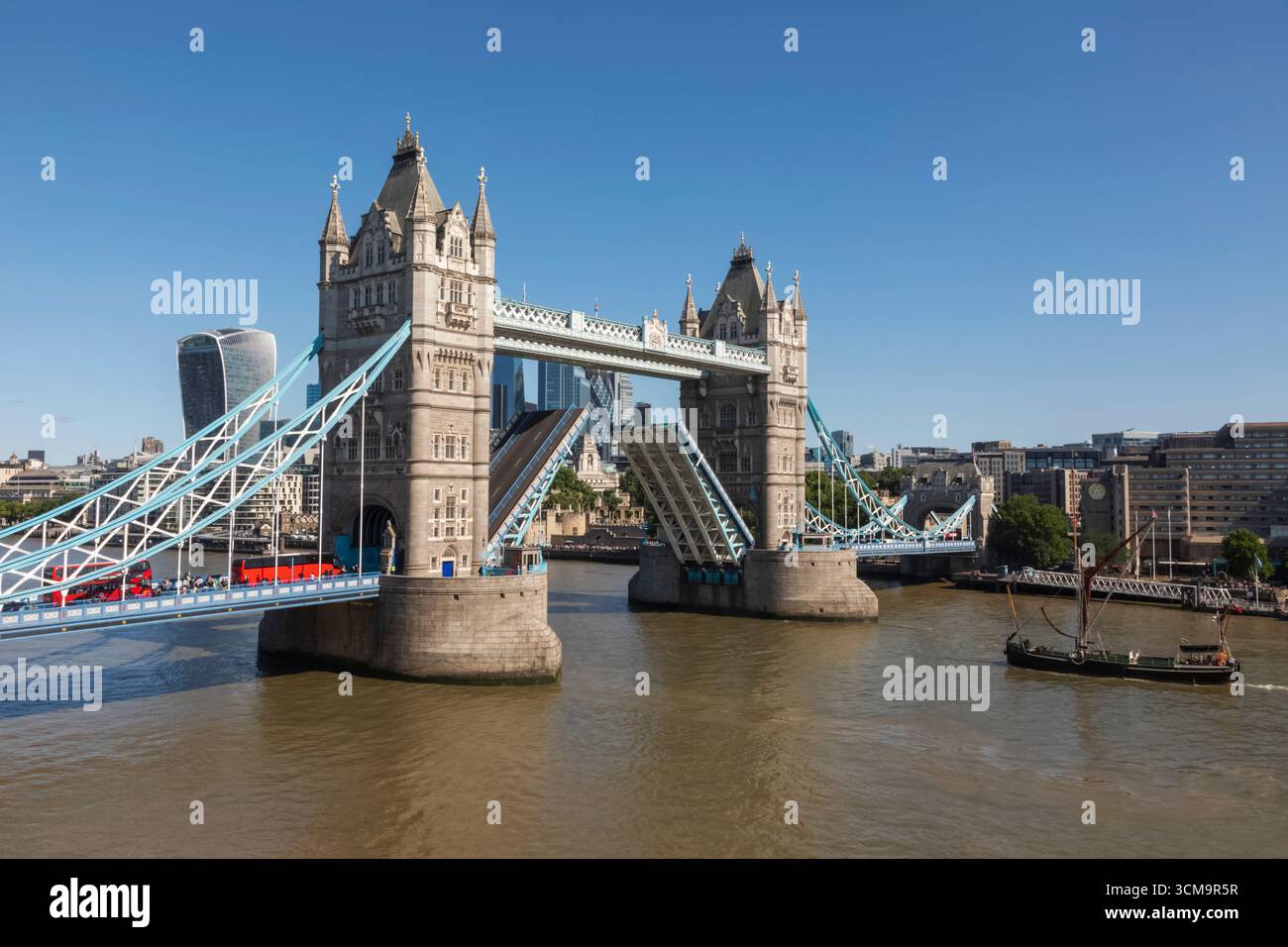 England, London, Elevated Daytime view of Tower Bridge and The City of ...