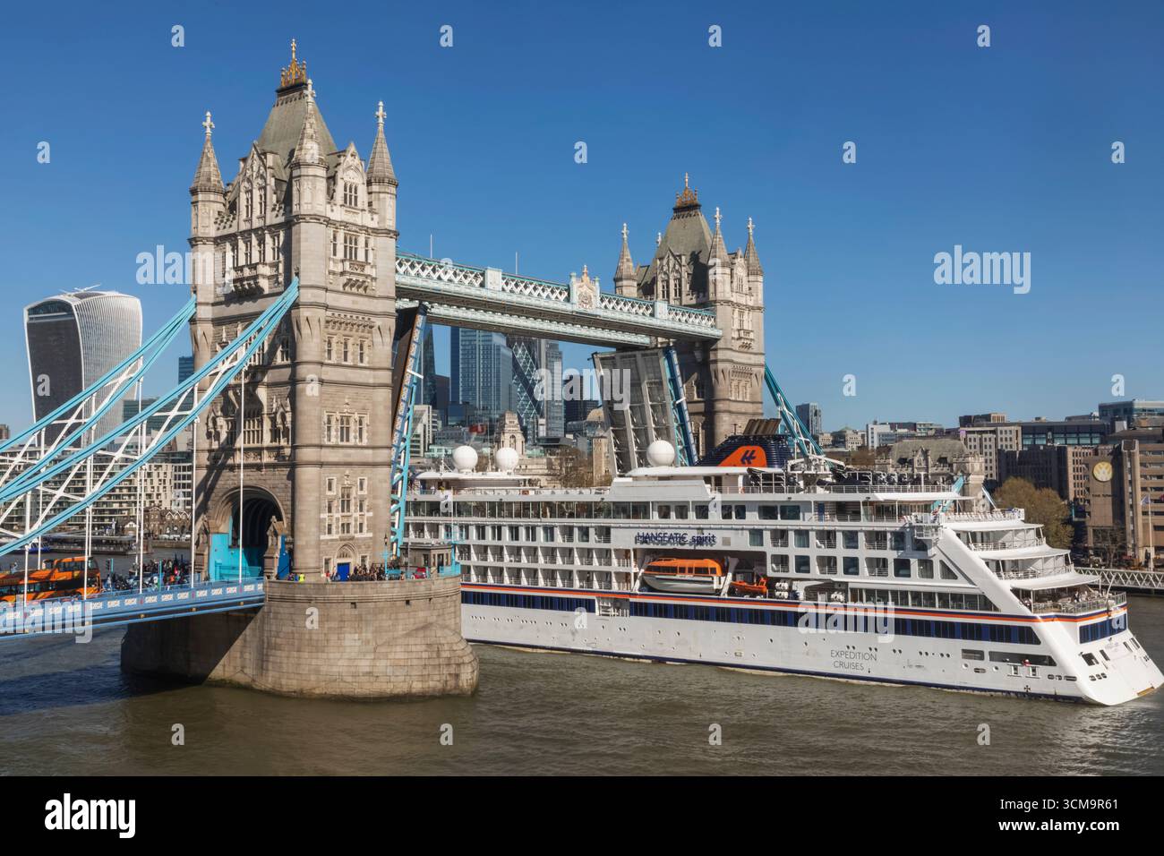 England, London, Elevated Daytime view of The Hapag-lloyd Cruise Ship ...