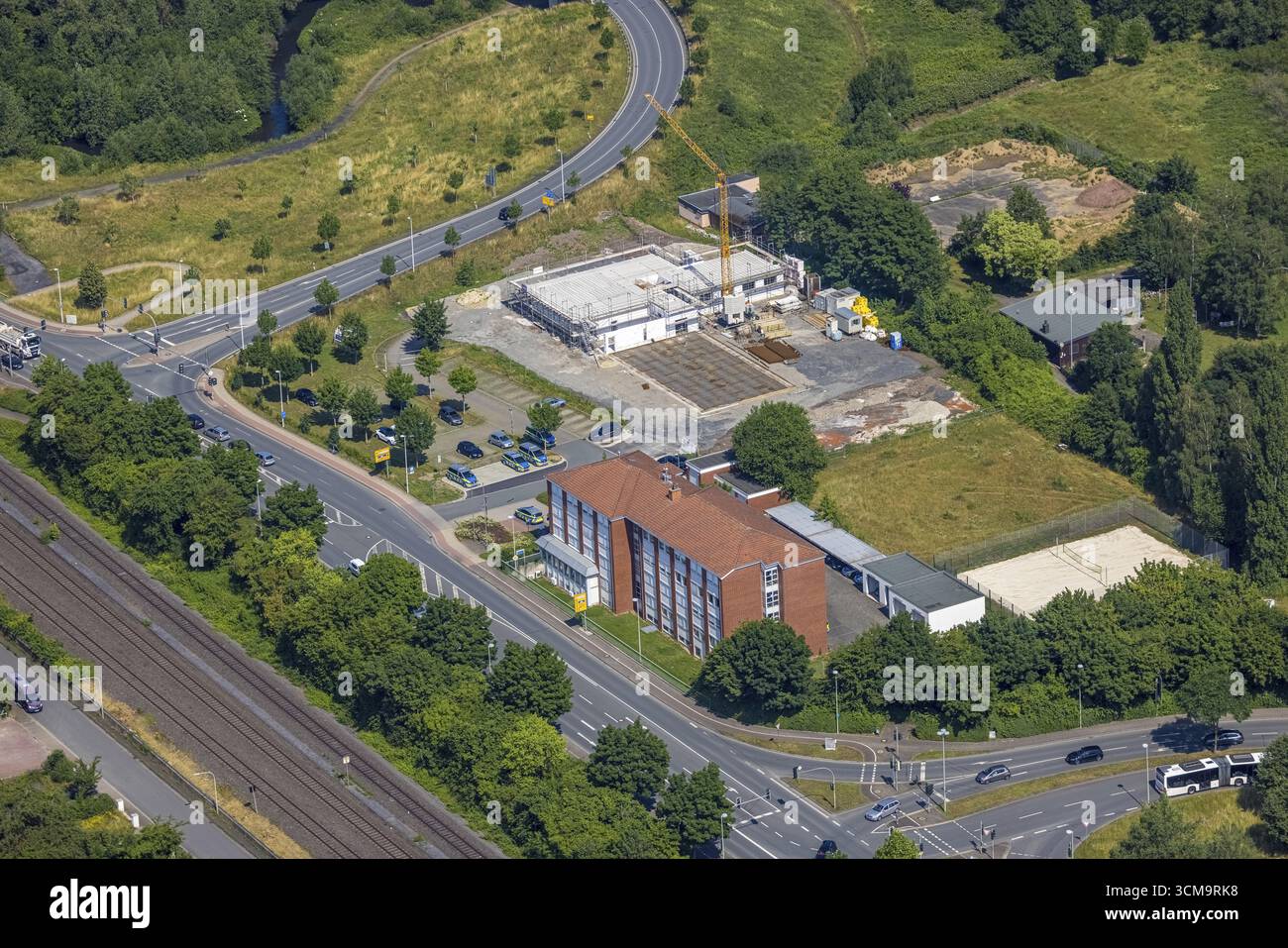Aerial view, construction site and new construction of the Hagelstein ...