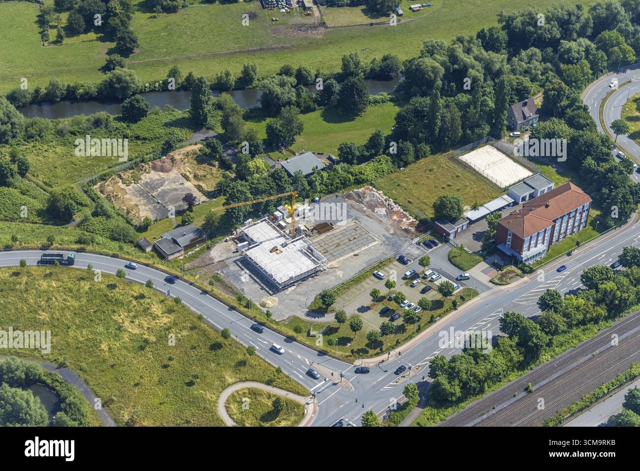 Aerial view, construction site and new construction of the Hagelstein ...